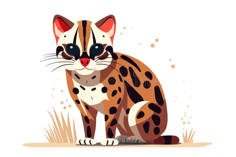 Ocelot, Minimalist Style, White Background Cartoonish, Flat ...