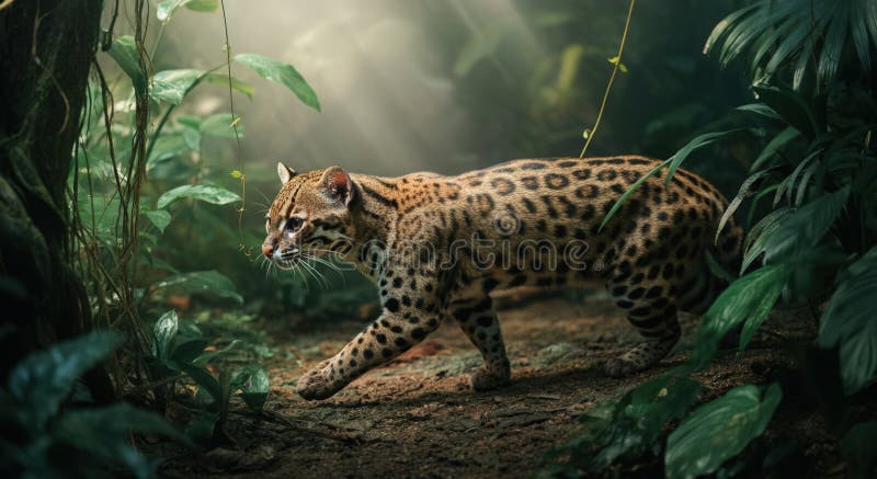 Majestic Ocelot in Lush Tropical Rainforest Habitat Stock Image - Image ...