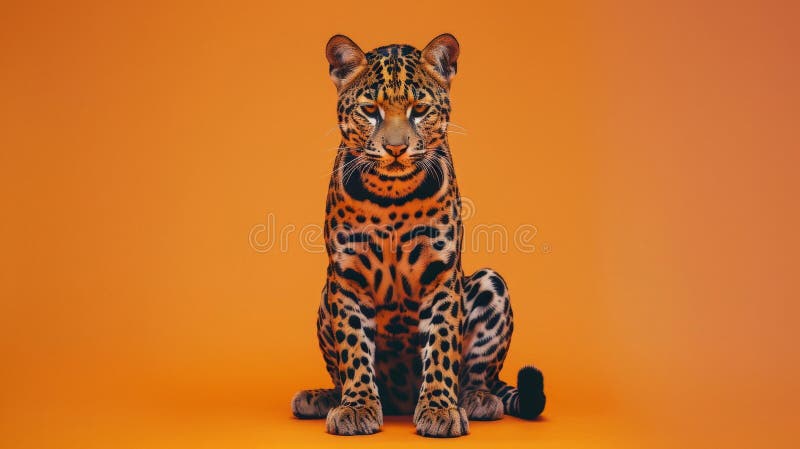 Ocelot Sitting on Orange Background Stock Illustration - Illustration ...