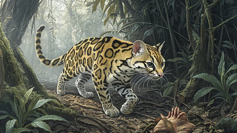 Ocelot Stalking Prey in Lush Rainforest Stock Image - Image of ...
