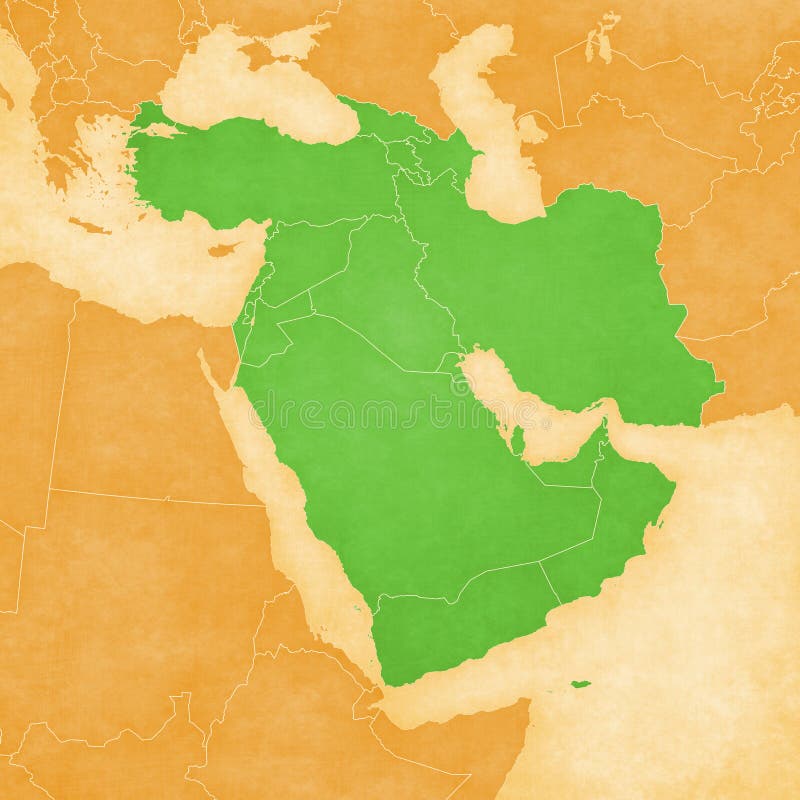 Ocher map of West Asia stock illustration. Illustration of ...