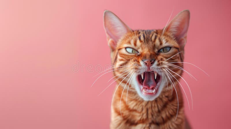 Ocicat, Angry Cat Baring Its Teeth, Studio Lighting Pastel Background ...