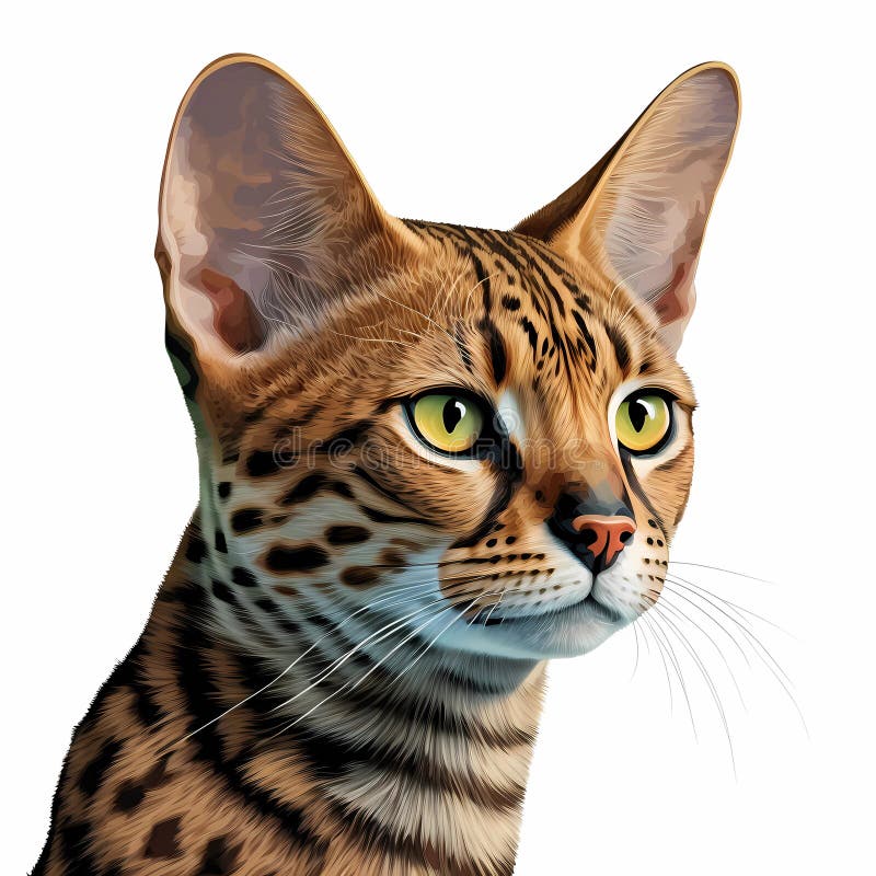 Ocicat Cat Head Portrait Realistic. Stock Illustration - Illustration ...
