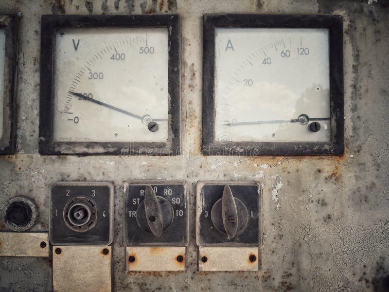 Rusty Old Large Voltmeter and Amperemeter Stock Image - Image of ...