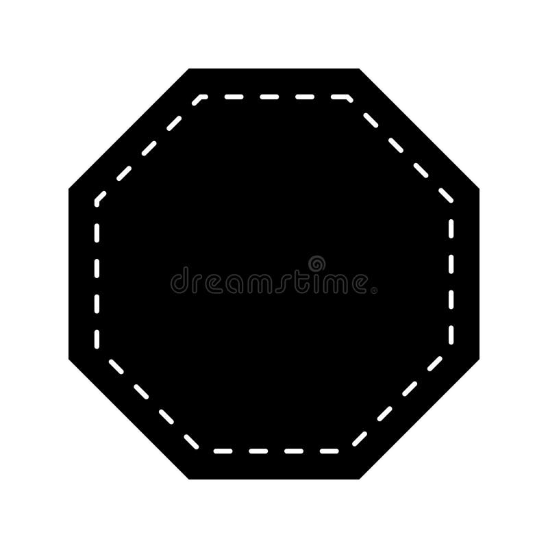 Octagon Geometric Shape with Dotted Stitches. Empty Black Tag, Patch or ...