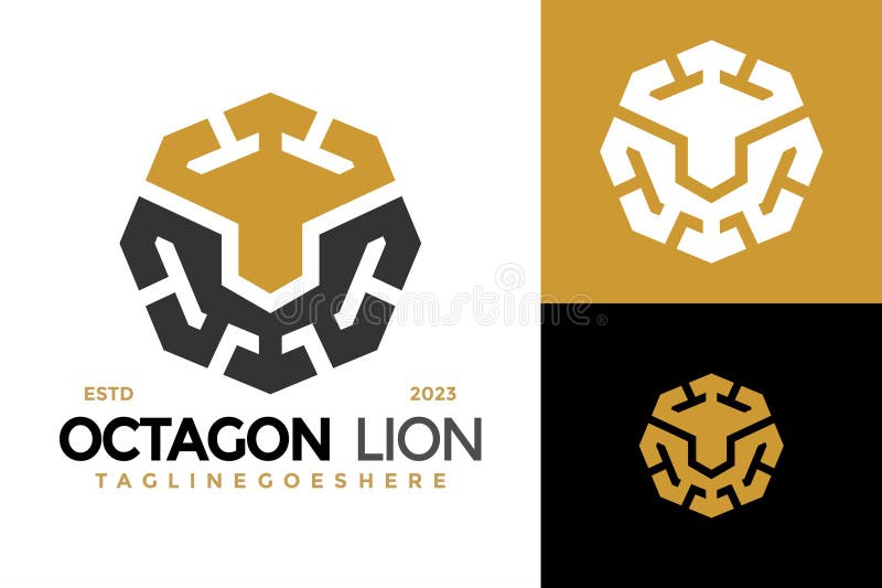 Octagon Lion Power Logo Design Vector Symbol Icon Illustration Stock ...