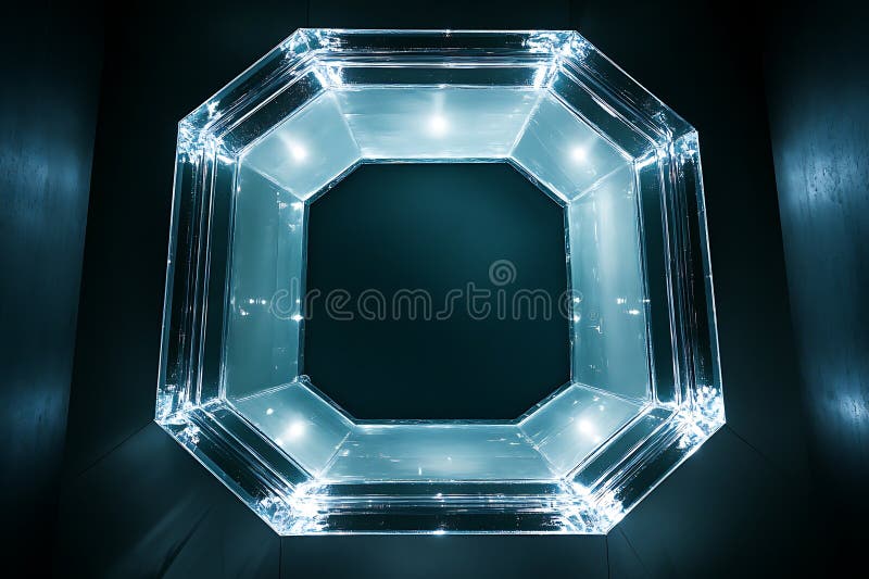 Octagon Shaped Glass Structure with Blue Glow, Geometric Design Against ...