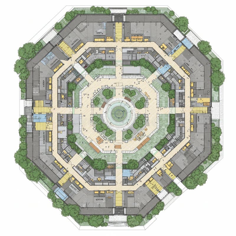 Octagonal Architectural Floor Plan Featuring a Central Courtyard with ...