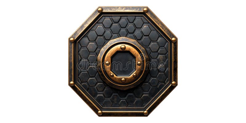 Octagonal Bronze and Black Hexagon Pattern Shield Isolated on ...