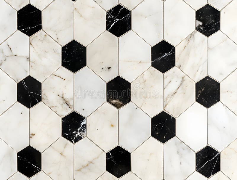 Octagonal Marble Tile Pattern with Black Diamond Accents Stock ...