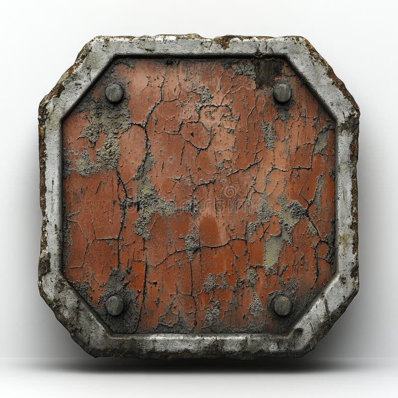 Octagonal Rusty Red Sign with Bolts, Cracked Texture, Isolated on White ...