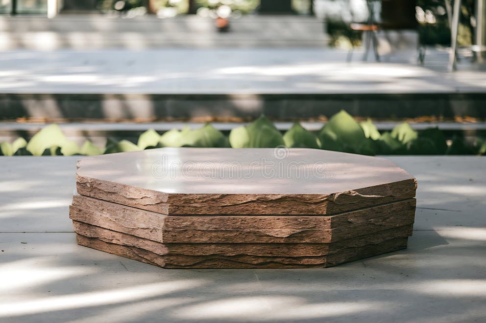 Octagonal Stone Stack Display in Tranquil Outdoor Setting Stock ...