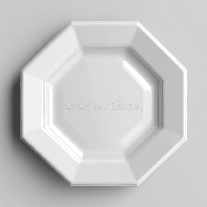Octagonal White Porcelain Plate on Gray Background. Generative Ai Stock ...
