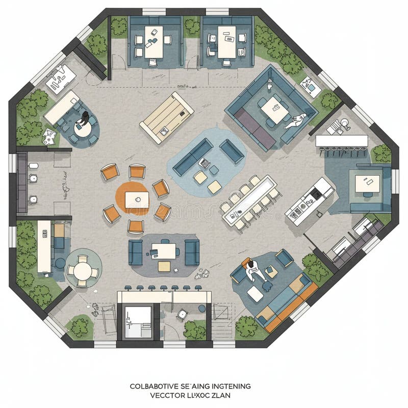 Octagonal Workspace Layout Features an Open-plan Design with Diverse ...