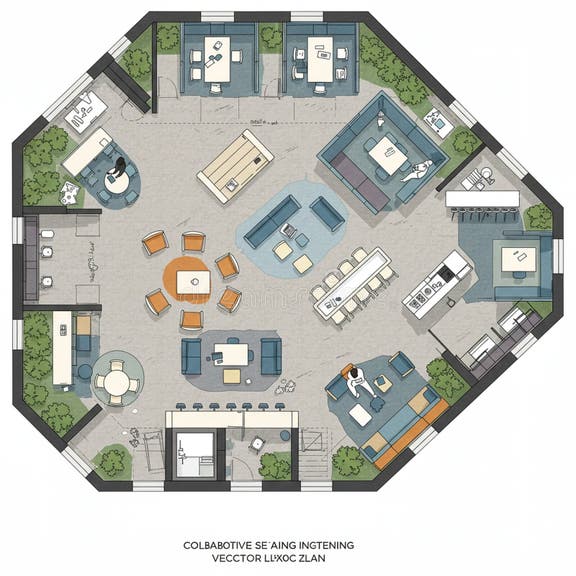 Octagonal Workspace Layout Features an Open-plan Design with Diverse ...