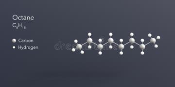 Octane Molecule 3d Rendering, Flat Molecular Structure with Chemical ...