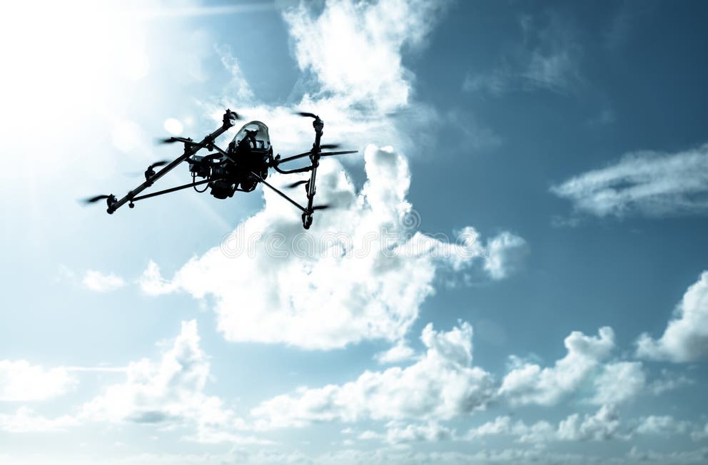 Octarotor drone flying stock photo. Image of modern, aerial - 31355598