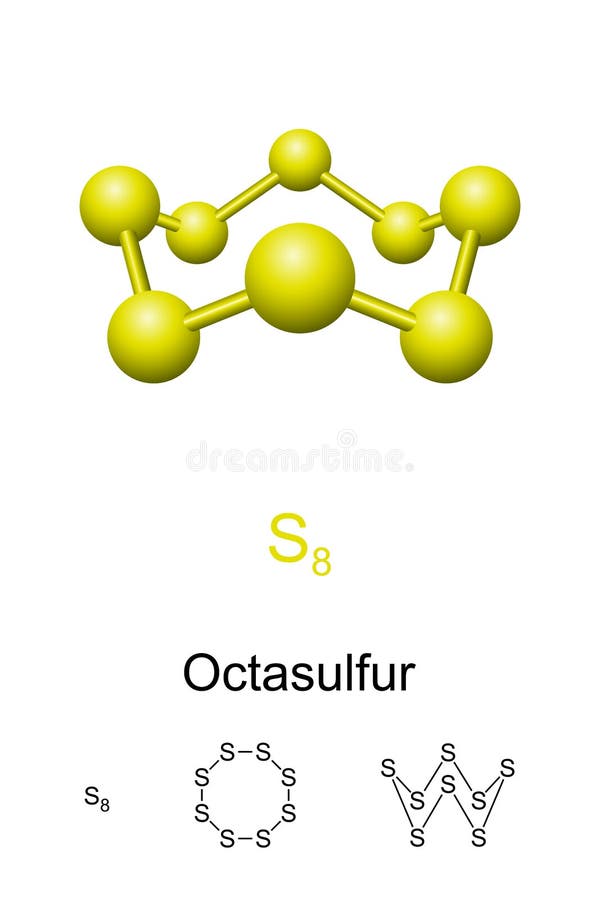 Octasulfur, S8, Ball-and-stick Model, Molecular and Chemical Formula ...
