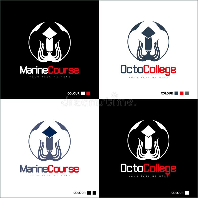 Octo Course Squid Marine Octo College Silhouette Logo Set Template ...