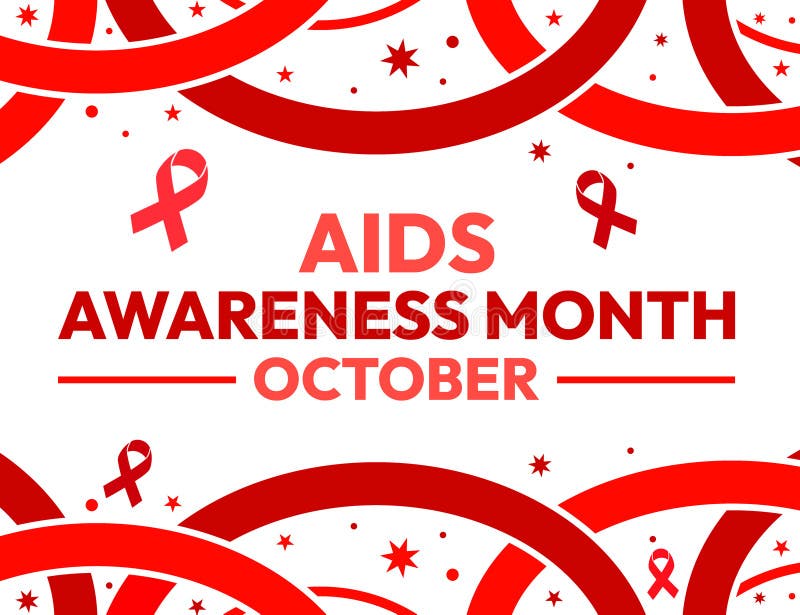 October is Aids Awareness Month, Red Backdrop with Ribbons and Design ...