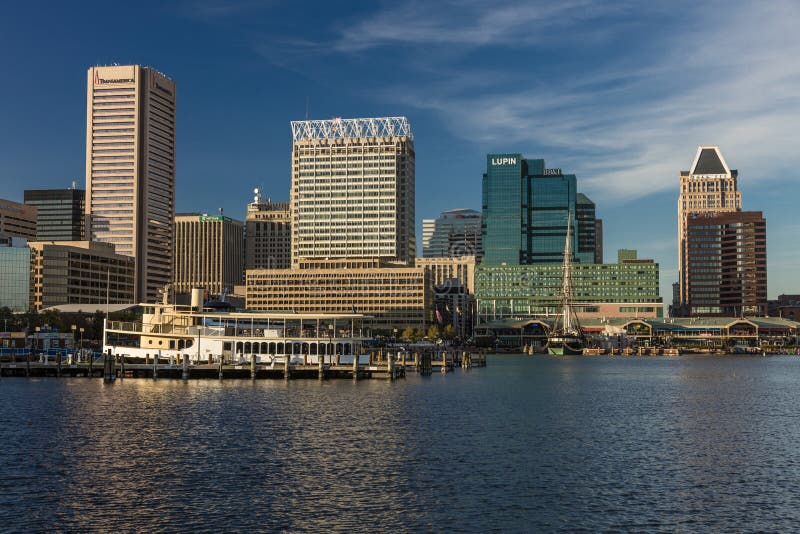 Baltimore Inner Harbor Night Time Panorama Editorial Photo - Image of ...