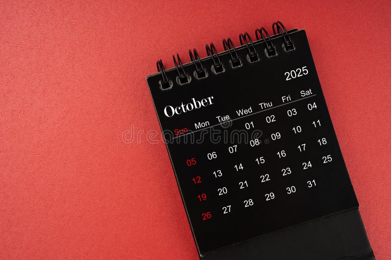 October Black Desk Calendar for 2025 Year on Red Cover Background Stock ...