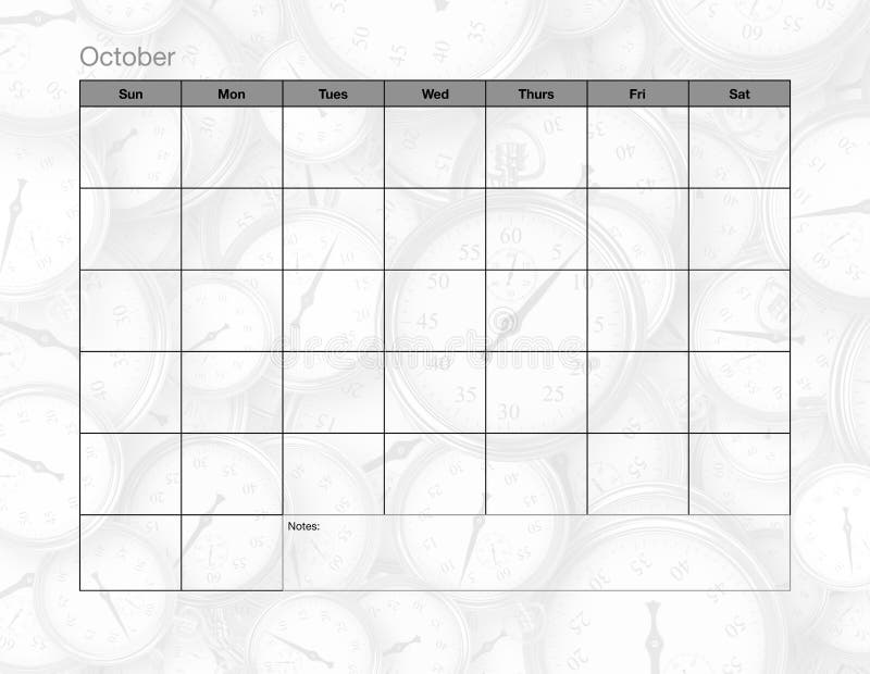 October Blank Calendar stock illustration. Illustration of appointment ...