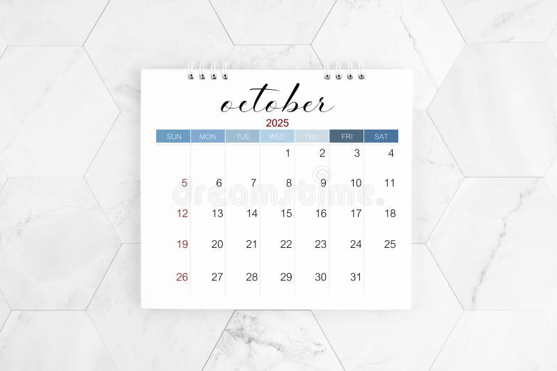 October 2025 Blank Desk Calendar on Marble Table, Flat Lay Stock ...