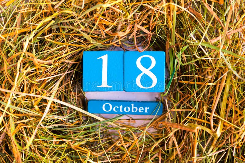 October 18. Blue Cube Calendar with Month and Date Stock Photo - Image ...