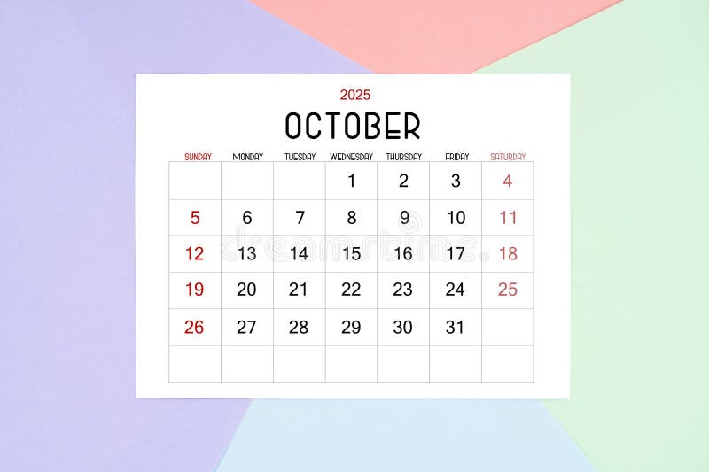October Calendar Card 2025 Year Blue Background Stock Photos - Free ...