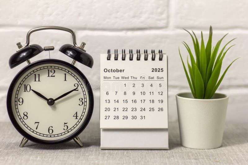 October 2025 Calendar and Clock on Your Desktop. Stock Image - Image of ...