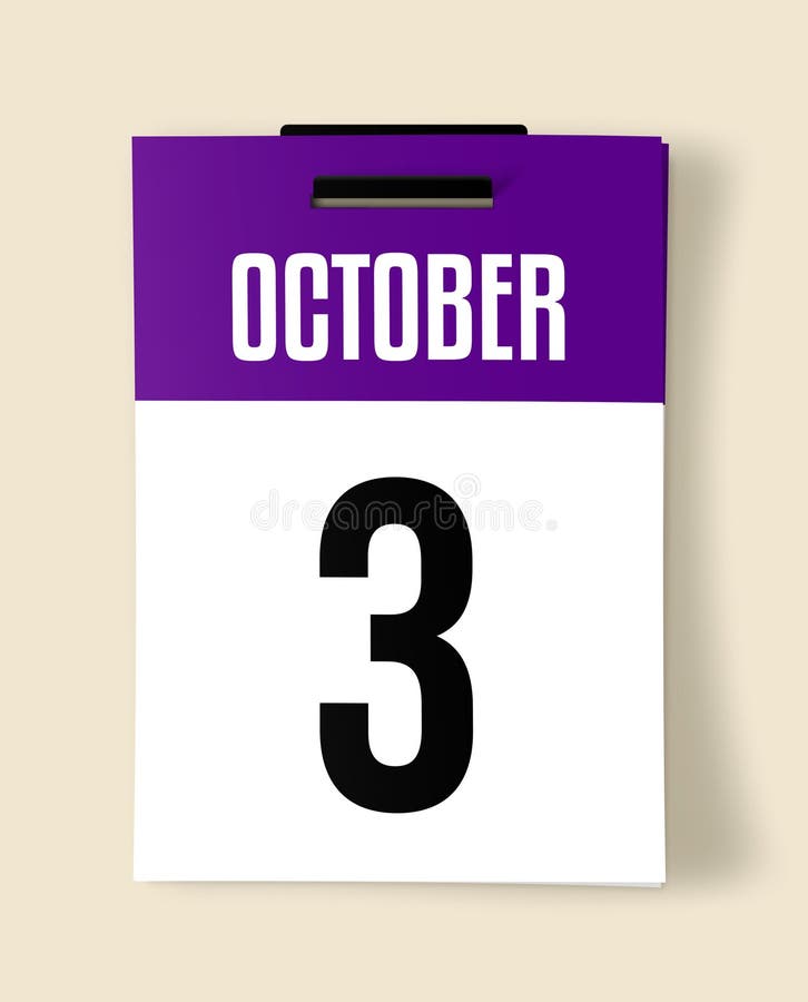3 October Calendar Date, a Realistic Calendar Sheet Hanging on a Wall ...