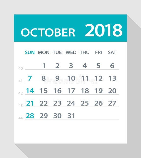 October 2018 Calendar Flat Leaf - Illustration Stock Illustration ...