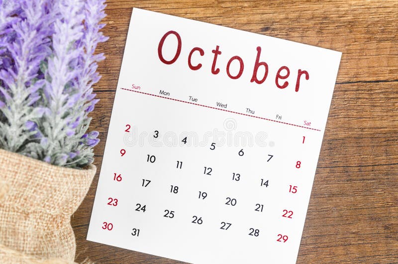 October 2022 Calendar with Flower on Wooden Background Stock Image ...