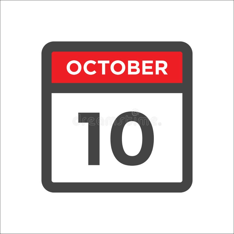 October 10 Calendar Icon with Day of Month Stock Vector - Illustration ...