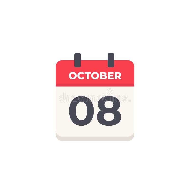 October 08 - daily Calendar Icon in Flat Design Style Stock Vector ...