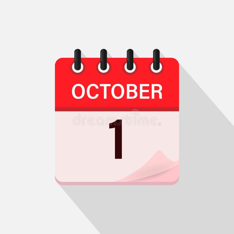 October 1, Calendar Icon with Shadow. Day, Month. Flat Vector ...