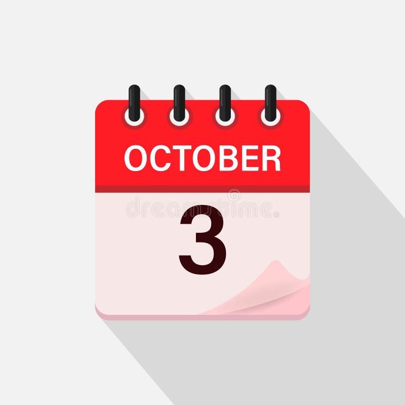 October 3, Calendar Icon with Shadow. Day, Month. Flat Vector ...