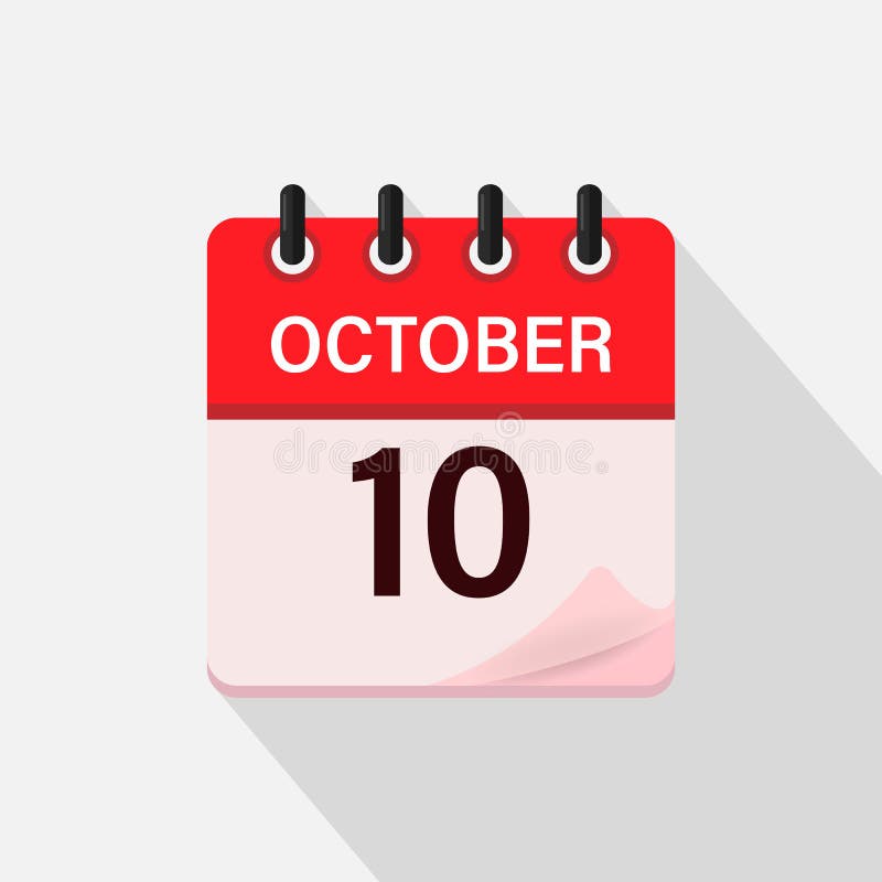 October 10, Calendar Icon with Shadow. Day, Month. Flat Vector ...