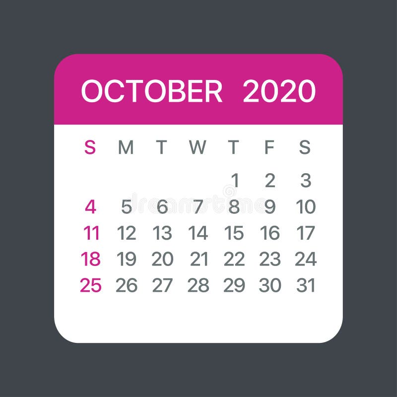 October 2020 Calendar Leaf - Vector Template Graphic Illustration Stock ...