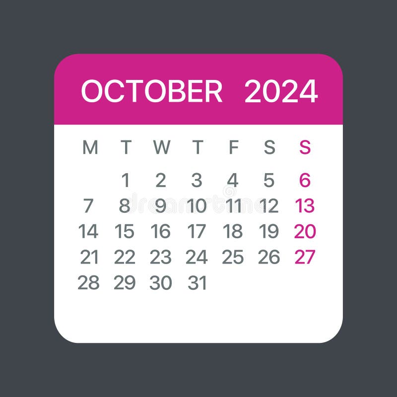 October 2024 Calendar Leaf. Week Starts on Monday. Vector Illustration ...