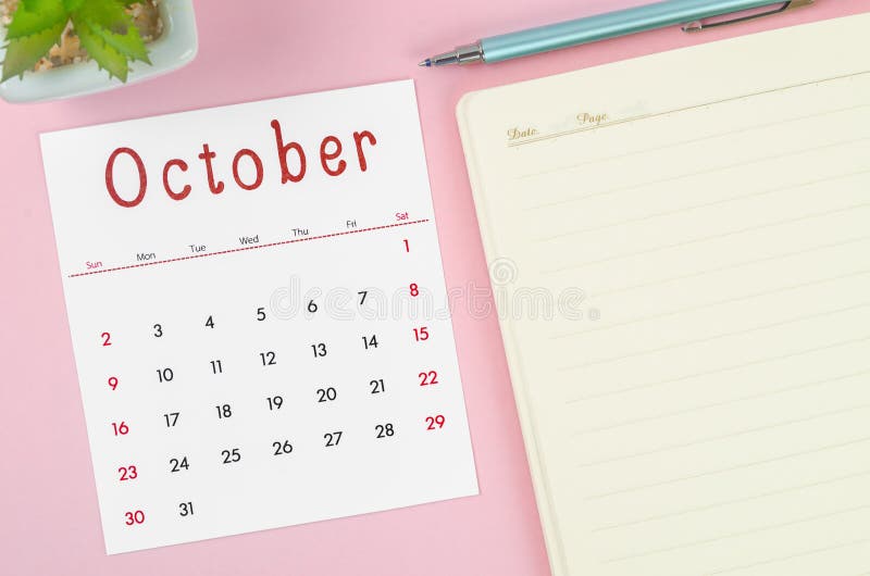 October 2022 Calendar with Note Book on Pink Background Stock Photo ...