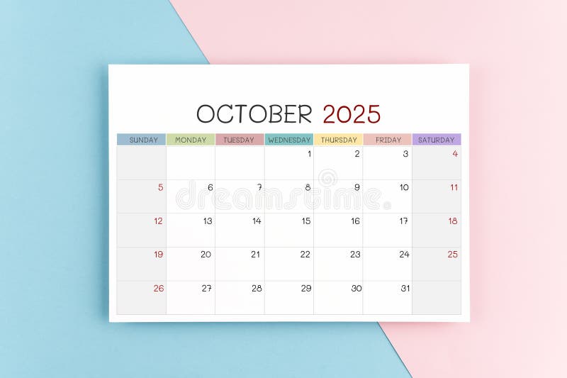 October 2025 Calendar Page Blue Pink Background Stock Photos - Free ...