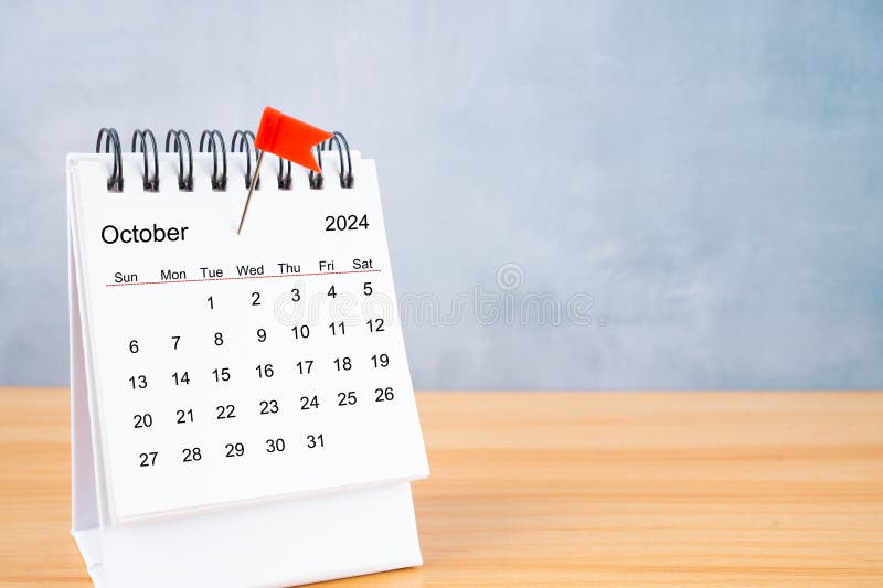 October 2024 Calendar and Red Push Pin on Table Stock Photo - Image of ...