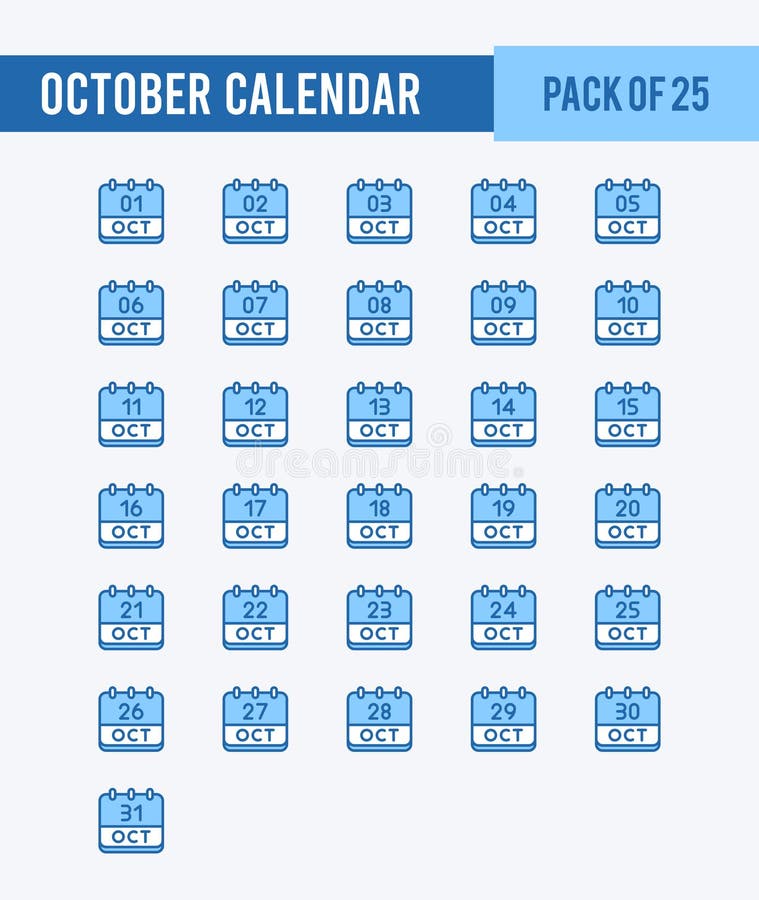 25 October Calendar. Two Color Icons Pack. Vector Illustration Stock ...