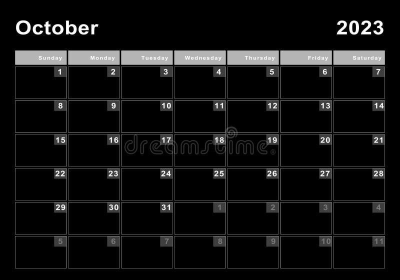October 2023 Calendar, Week Start Sunday Stock Illustration ...
