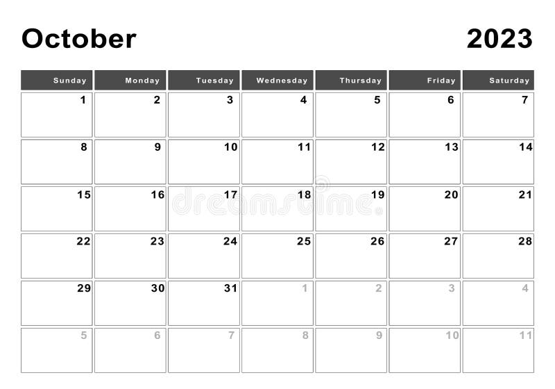 October 2023 Calendar, Week Start Sunday Stock Illustration ...