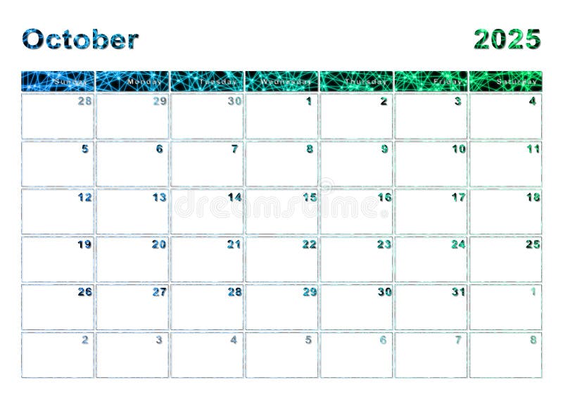 October 2025 Calendar, Week Start Sunday Stock Illustration ...