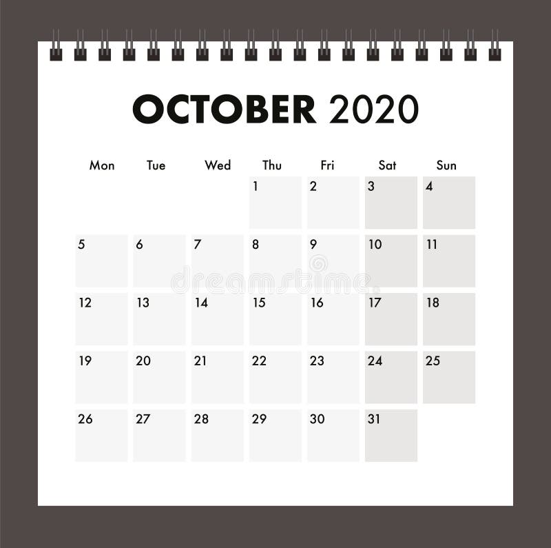 October 2020 Calendar Template, Desk Calendar Layout Size 8 X 6 Inch ...