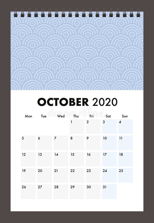 October 2020 Colorful Wall Calendar, Week Starts on Sunday Stock Vector ...